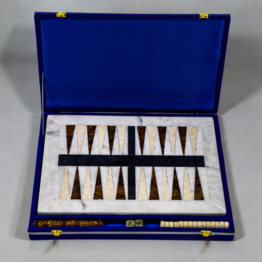 White and Coral Backgammon Set With Velvet Case | Alcove Archive