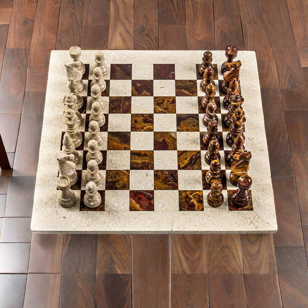 Large Red and White Coral Marble - Fancy Chess Set 16" | Alcove Archive
