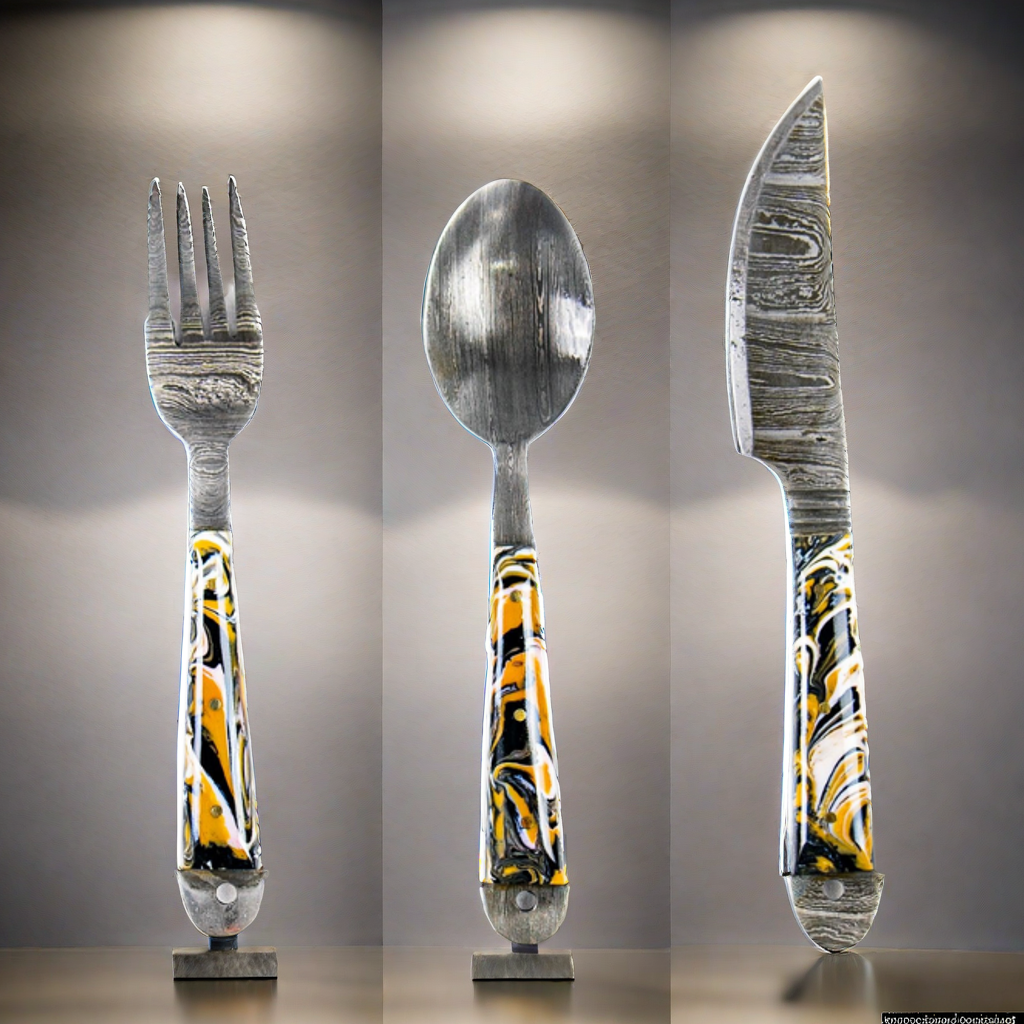 Damascus Silverware Set - High Carbon Steel Cutlery in Elegant Micarta ...